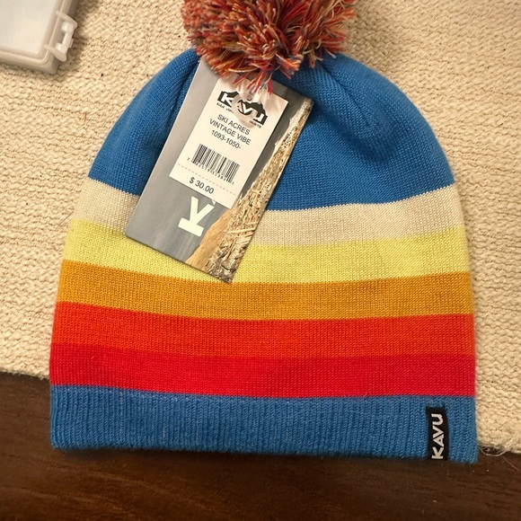 Kavu | Accessories | Kavu Striped Beanie Blue Yellow Orange Red | Poshmark